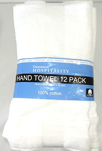 Grandeur Hospitality Towels 12 Pack 100% Ring Spun Cotton Soft-Durable-Absorbent Hand Towels