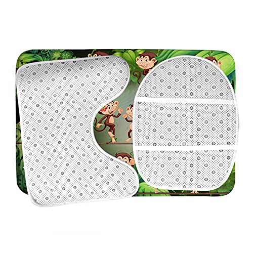 WONDERTIFY Monkeys Bathroom Antiskid Pad Doing Different Things in The Jungle 3 Pieces Bathroom Rugs Set, Bath Mat+Contour+Toilet Lid Cover