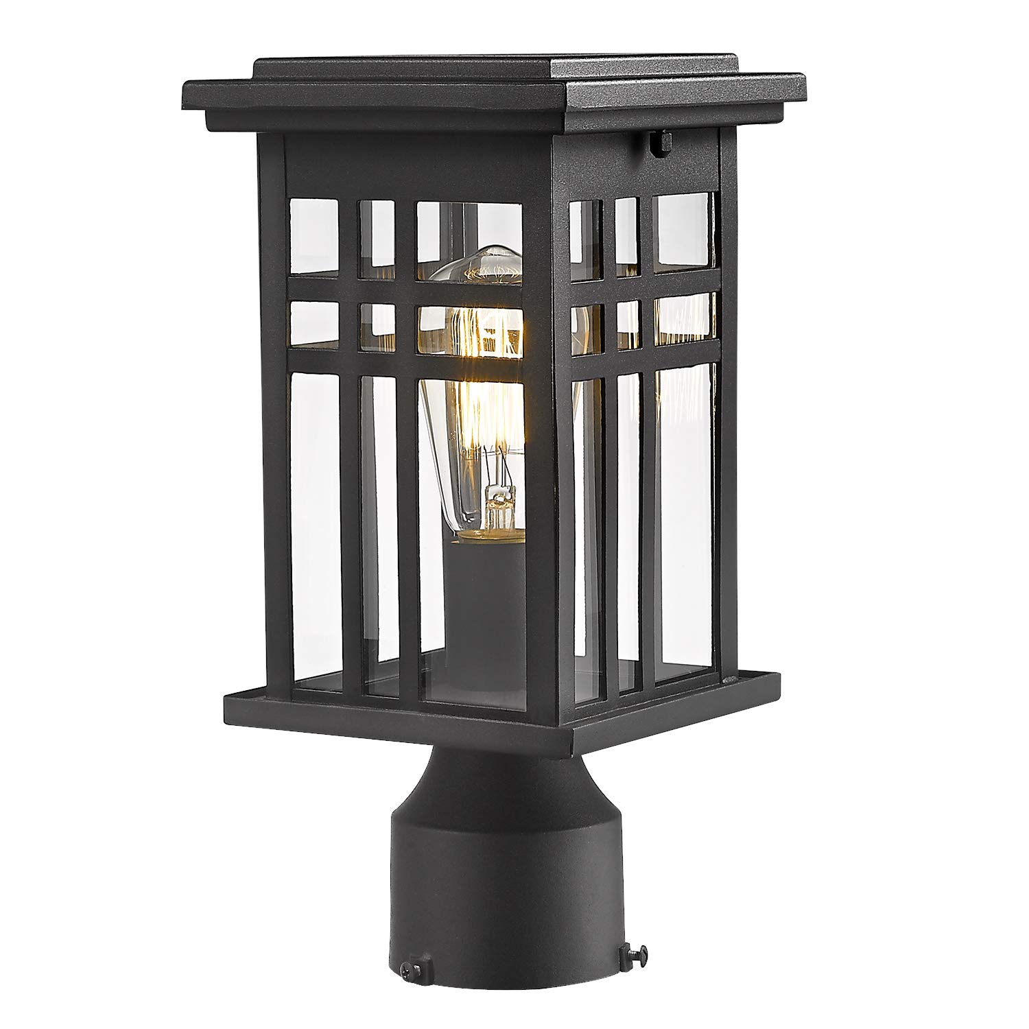 zeyu Exterior Post Light, Outdoor Pole Lantern Pillar Light Fixture with Clear Glass Shade and Black Finish, 20068-P BK