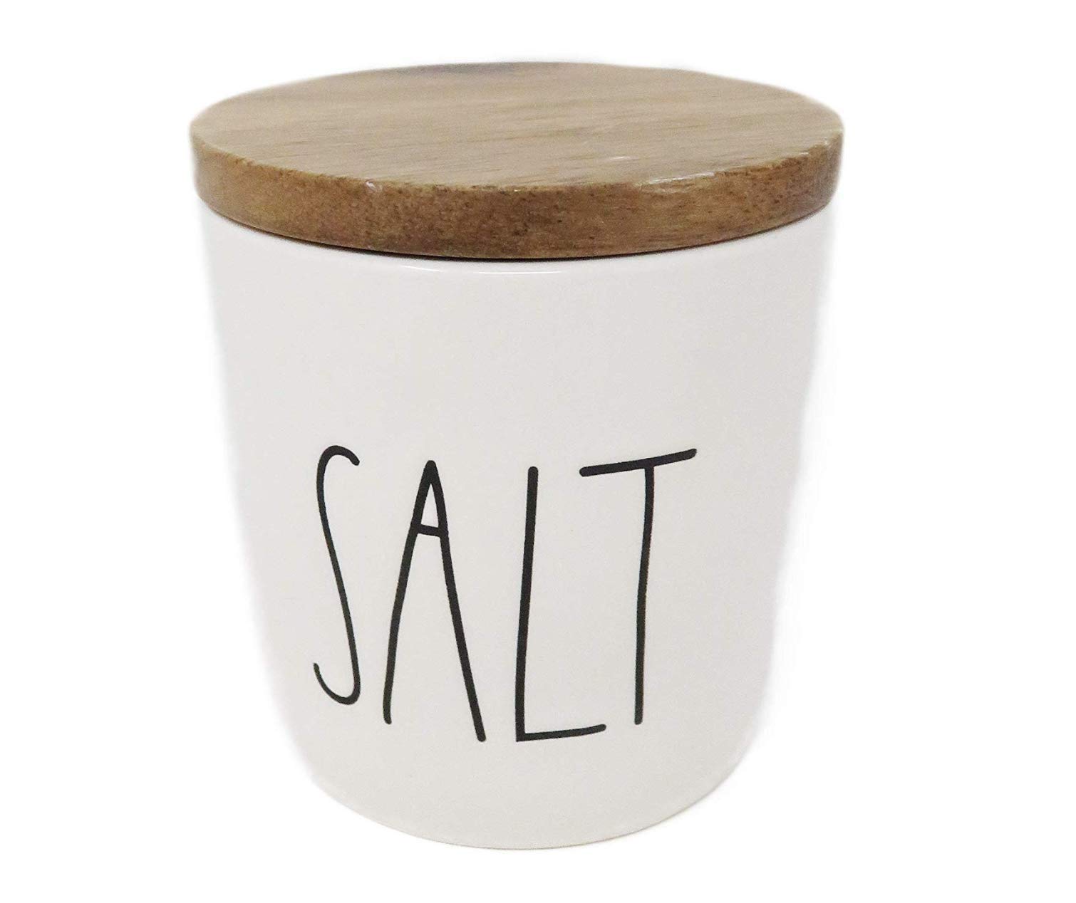 Rae Dunn SALT & PEPPER Cellars with Wood Lids - Ceramic with Large Lettering