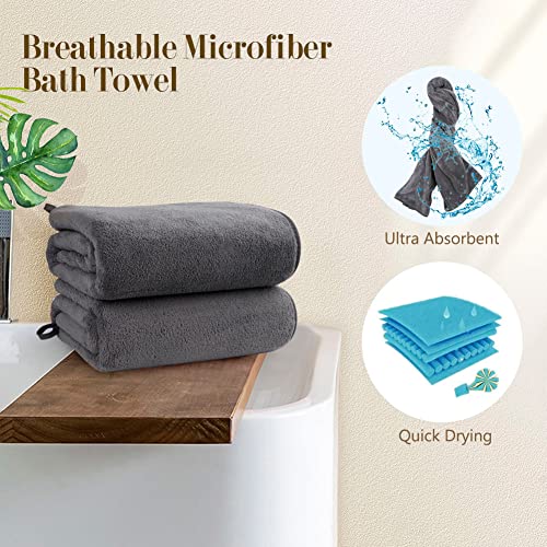 Orighty Bath Towel Set Pack of 2(27’’ x 54’’) - Soft Feel Bath Towel Sets, Highly Absorbent Microfiber Towels for Body, Quick Drying, Microfiber Bath Towels for Sport, Yoga, SPA, Fitness - Grey