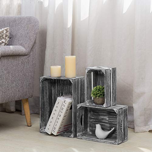 MyGift Country Rustic Gray Washed Wood Storage Decorative Box, Nesting Wooden Crate Box Container, Set of 3