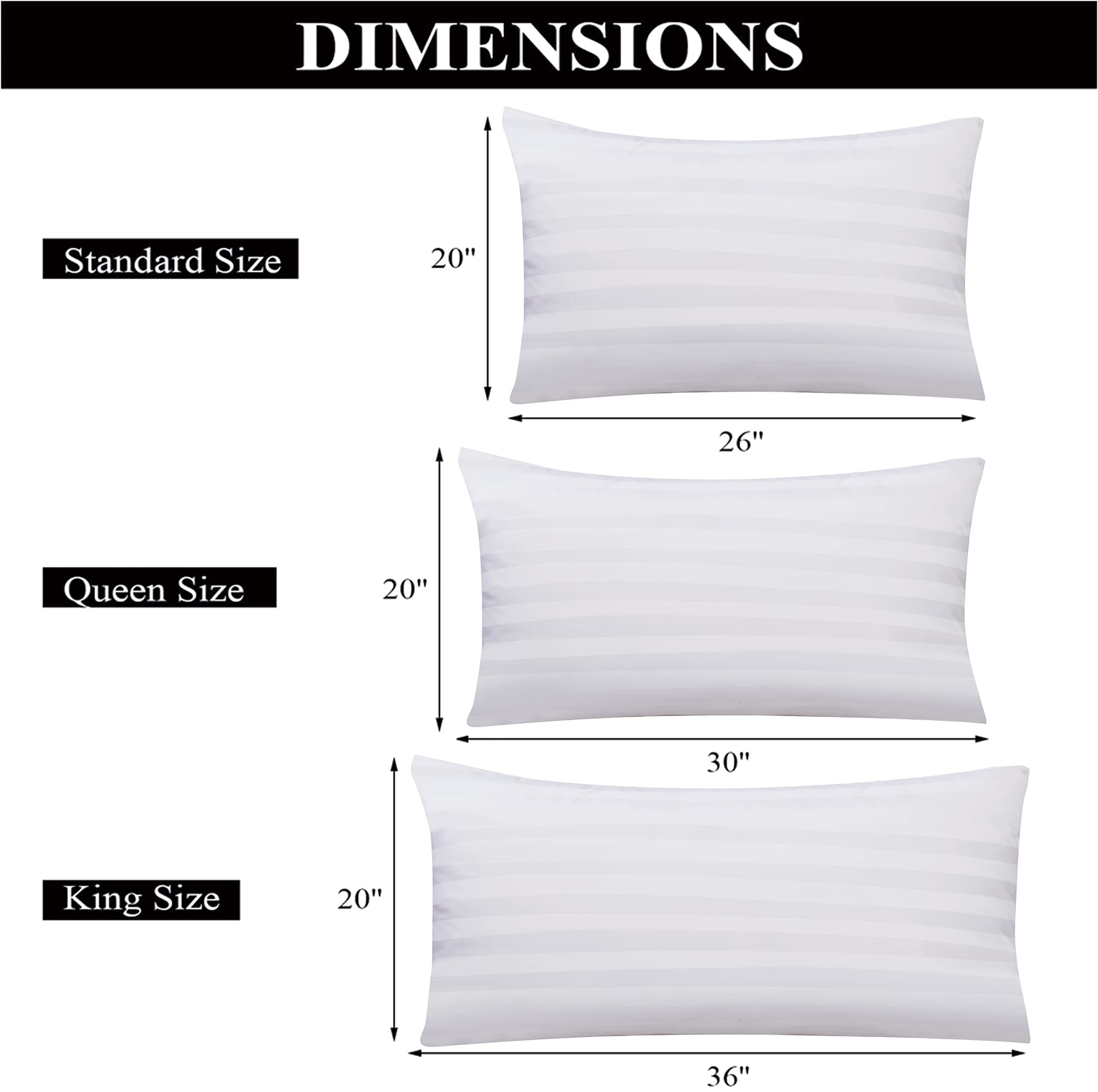 100% Egyptian Cotton Standard Pillow Protectors Set of 2, 400 Thread Count Sateen Weave Cooling Pillowcase, Easy Care Zippered Style Pillow Covers (Stripe-White, Standard)