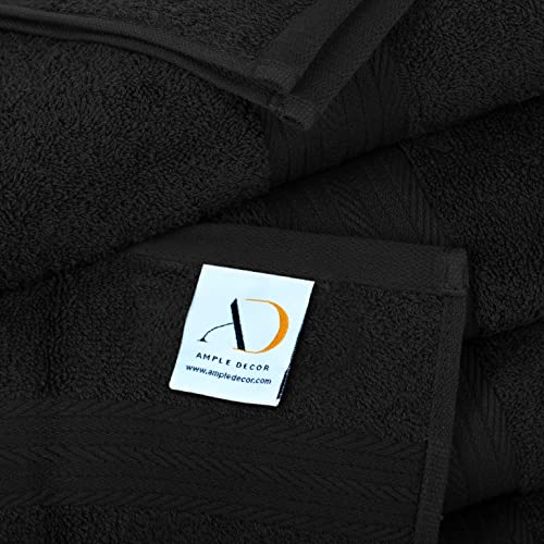 Ample Decor Hand Towel 18 X 28 Inch Pack of 2 600 GSM 100% Cotton, Oeko Tex Certified Soft Absorbent Thick Durable Premium Quality, for Hotel, Bathroom, Spa, Daily Use, Gym - Machine Washable - Black