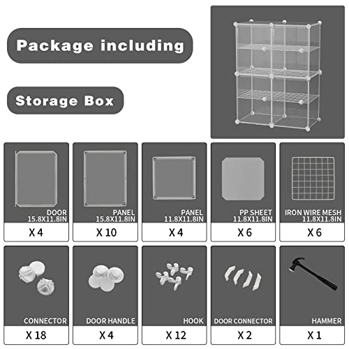 Annualring 8-Cube Stackable Shoe Organizer Clear Plastic Shoe Storage Rack Durable Modular Shoe Cabinet with Door Display Box Shoe Container Clear Closet Shelf Shoe Organizer