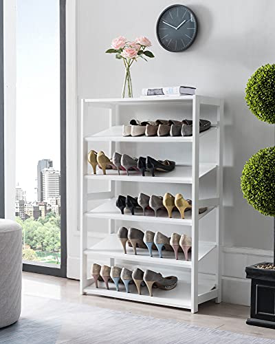 Pilaster Designs Contemporary 5 Tier Higgins Racks Free Standing Shoe Storage Organizer, White Wood