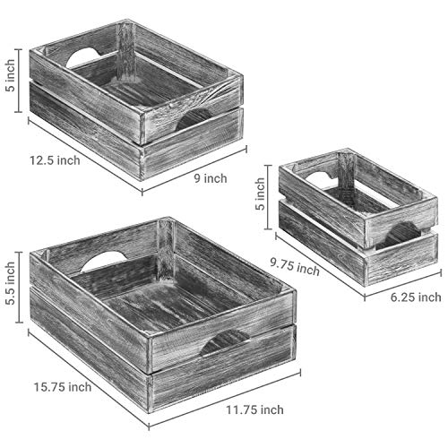 MyGift Country Rustic Gray Washed Wood Storage Decorative Box, Nesting Wooden Crate Box Container, Set of 3