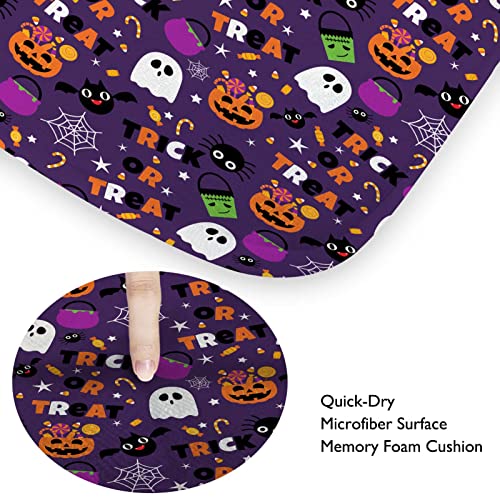 4PC Purple Halloween Bathroom Shower Curtain Sets, Pumpkin Ghost bat Bathroom Sets, Sweet Candy Bathroom Sets with Rugs and Accessories ,for Bathroom Decoration