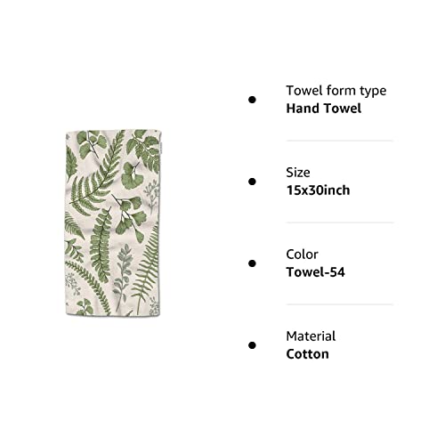 HGOD DESIGNS Green Leaves and Fern Pattern 100% Cotton Soft Bath Hand Towels for Bathroom Kitchen Hotel Spa, 15inX30in
