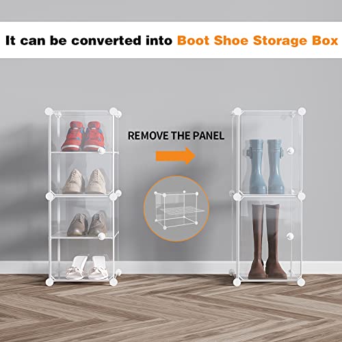 Annualring 8-Cube Stackable Shoe Organizer Clear Plastic Shoe Storage Rack Durable Modular Shoe Cabinet with Door Display Box Shoe Container Clear Closet Shelf Shoe Organizer