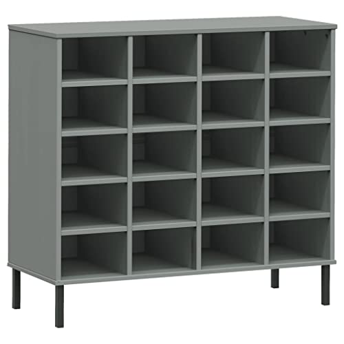 vidaXL Solid Wood Pine Shoe Rack with Metal Legs Hallway Wooden Shoe Storage Hall Cabinet Organizer Cupboard Shelf Stand Holder Unit Gray Oslo
