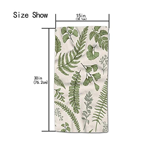 HGOD DESIGNS Green Leaves and Fern Pattern 100% Cotton Soft Bath Hand Towels for Bathroom Kitchen Hotel Spa, 15inX30in