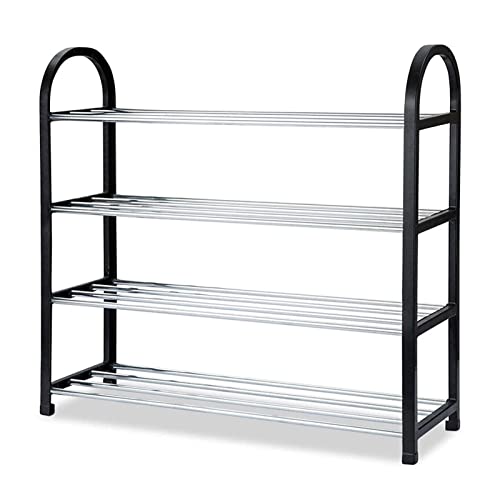 PCSMH 4-Tier Shoe Rack,Resin and Metal FootweaOrganizer,Rugged,Space-Saving,Easy to Assemble,Multi-Purpose Shoe Rack,Hold 12-Pair Shoes