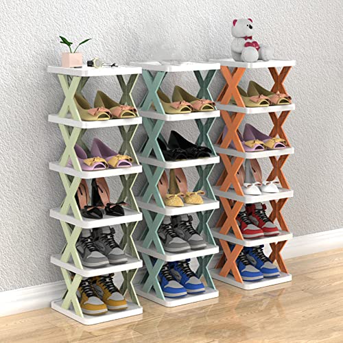 Shoe Rack - Shoe Organizer 5 Tiers for Closet Narrowďź Plastic Shoe Rack Storage Organizer for Entryway, Space Saving Shoe Stand Cabinet for Bedroom Cloakroom Hallway Garage. (Light Blue)