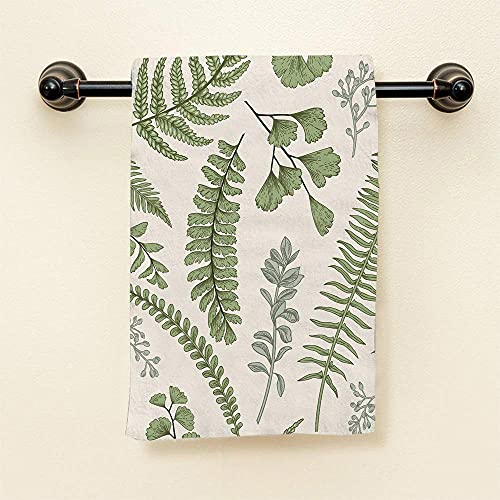 HGOD DESIGNS Green Leaves and Fern Pattern 100% Cotton Soft Bath Hand Towels for Bathroom Kitchen Hotel Spa, 15inX30in