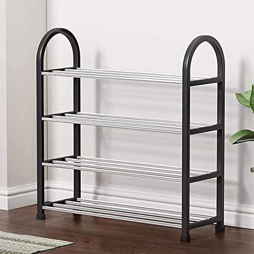 PCSMH 4-Tier Shoe Rack,Resin and Metal FootweaOrganizer,Rugged,Space-Saving,Easy to Assemble,Multi-Purpose Shoe Rack,Hold 12-Pair Shoes