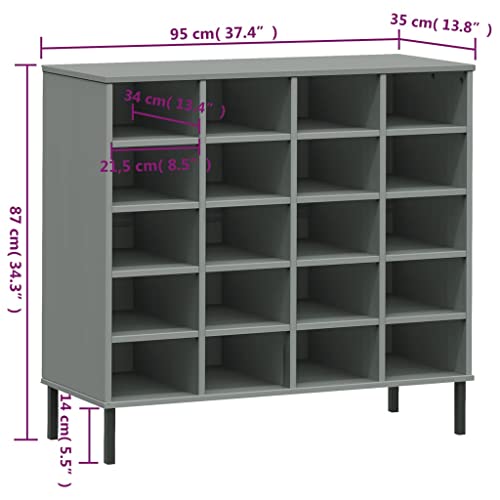 vidaXL Solid Wood Pine Shoe Rack with Metal Legs Hallway Wooden Shoe Storage Hall Cabinet Organizer Cupboard Shelf Stand Holder Unit Gray Oslo