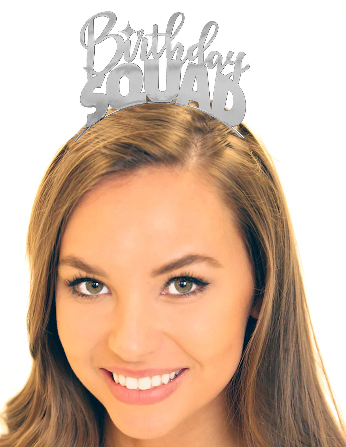 RhinestoneSash Birthday Squad - Birthday Squad Silver Headband Tiara -Bday Party Hd(BSQ) Slv