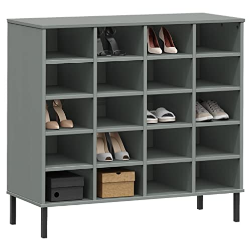vidaXL Solid Wood Pine Shoe Rack with Metal Legs Hallway Wooden Shoe Storage Hall Cabinet Organizer Cupboard Shelf Stand Holder Unit Gray Oslo