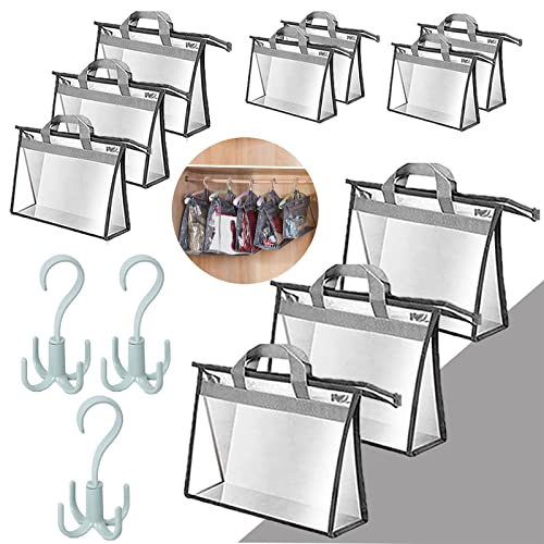 Loloka 10 Packs Clear Handbags Storage, Extra Size Purse Storage Organizer for Closet with Zipper and Handles (10 Packs)