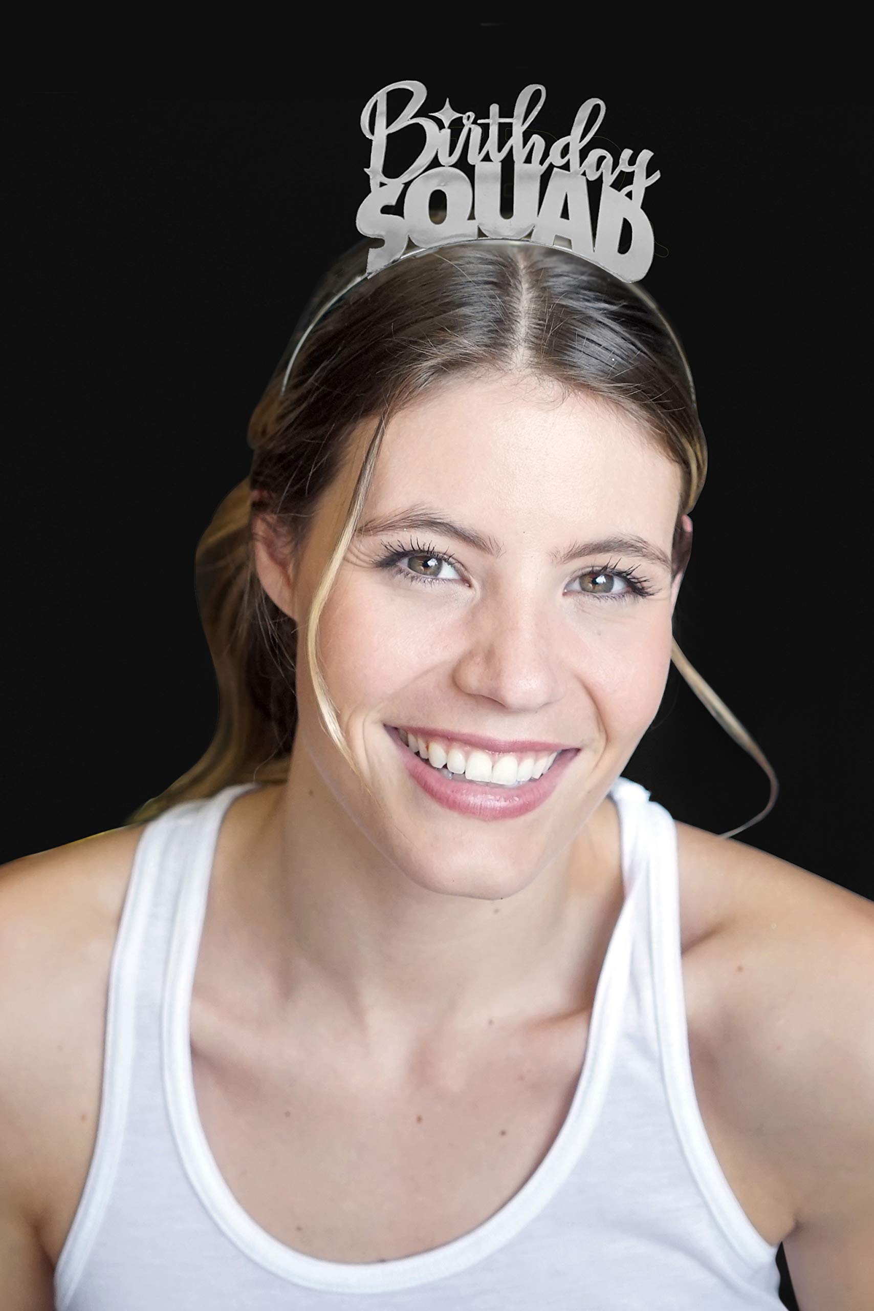 RhinestoneSash Birthday Squad - Birthday Squad Silver Headband Tiara -Bday Party Hd(BSQ) Slv