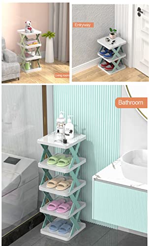 Shoe Rack - Shoe Organizer 5 Tiers for Closet Narrow, Plastic Shoe Rack Storage Organizer for Entryway, Space Saving Shoe Stand Cabinet for Bedroom Cloakroom Hallway Garage. (Light Blue)