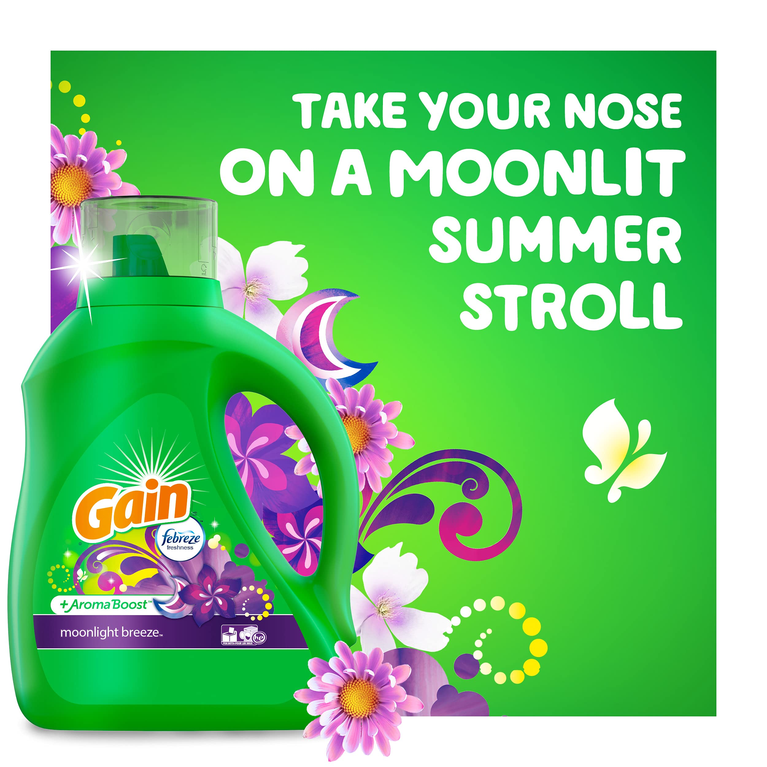 Gain Laundry Detergent Liquid Soap, Moonlight Breeze, 75 Fl Oz, Pack of 2