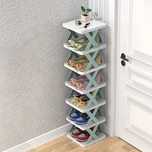 Shoe Rack - Shoe Organizer 5 Tiers for Closet Narrow, Plastic Shoe Rack Storage Organizer for Entryway, Space Saving Shoe Stand Cabinet for Bedroom Cloakroom Hallway Garage. (Light Blue)