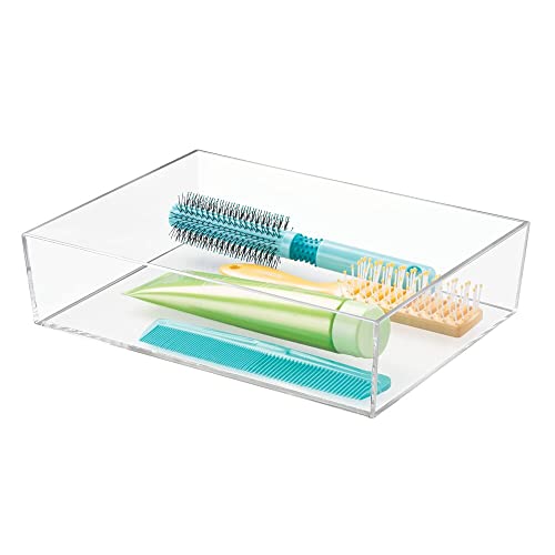 mDesign Plastic Storage Organizer Tray for Bathroom Vanity Countertops, Closets, Dressers - Holder for Guest Hand Towels, Watches, Earrings, Makeup Brushes, Reading Glasses, Perfume - Clear