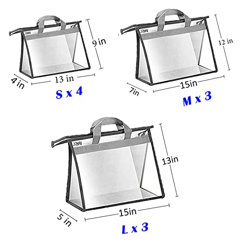Loloka 10 Packs Clear Handbags Storage, Extra Size Purse Storage Organizer for Closet with Zipper and Handles (10 Packs)