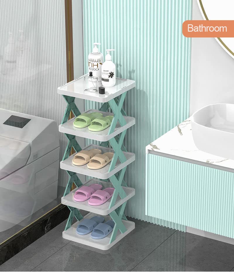 Shoe Rack - Shoe Organizer 5 Tiers for Closet Narrow, Plastic Shoe Rack Storage Organizer for Entryway, Space Saving Shoe Stand Cabinet for Bedroom Cloakroom Hallway Garage. (Light Blue)