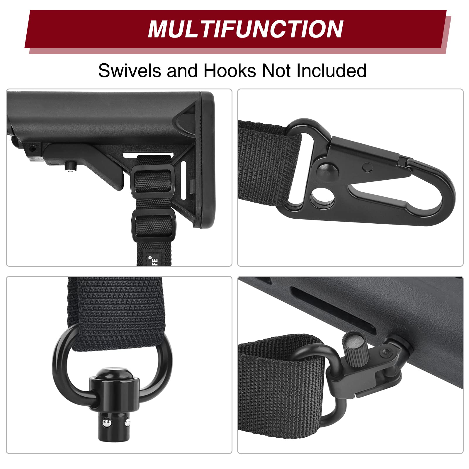 CVLIFE Rifle Sling with Quick Adjust Loop 1.25" Wide Tube Webbing Two Point Sling for Outdoor Sports Black