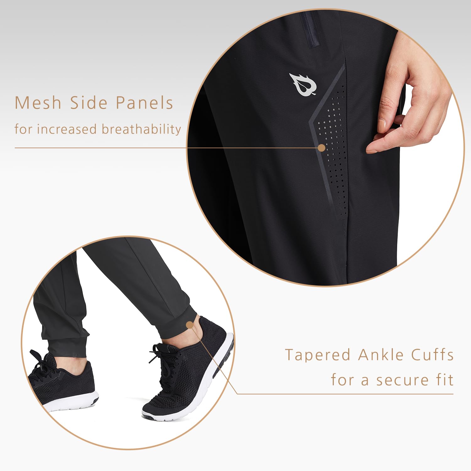 BALEAF Hiking Pants Women Joggers Workout Athletic Lightweight Running Travel Track Pants Quick Dry 2 Zipper Pockets Black S