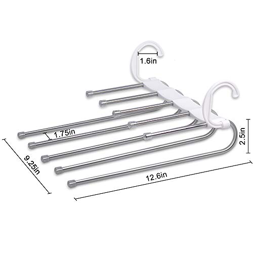 WAOU Massy Pants Hangers Multi-Layer Hanging Pants 5 in 1 Pants Rack Stainless Steel Pants Hangers Folding Storage Rack Space Saver Storage for Trousers Scarf Tie Belt Adjustable(2 Pack)