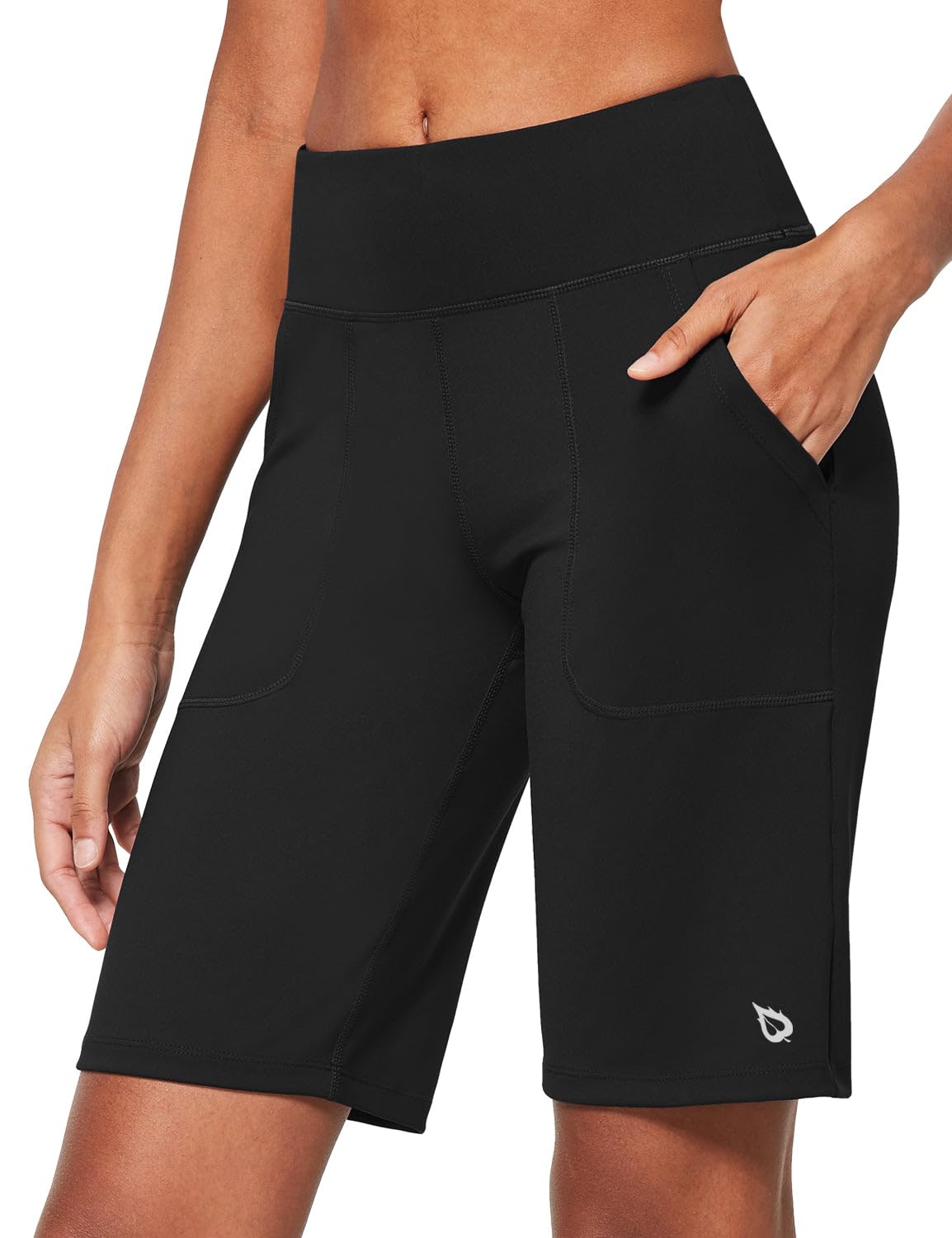 BALEAF Women's 10" Bermuda Long Shorts Running Athletic Shorts High Waisted Casual Summer Knee Length Black Size XL