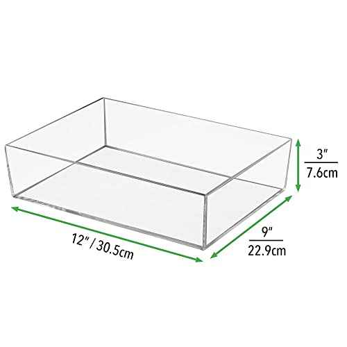 mDesign Plastic Storage Organizer Tray for Bathroom Vanity Countertops, Closets, Dressers - Holder for Guest Hand Towels, Watches, Earrings, Makeup Brushes, Reading Glasses, Perfume - Clear