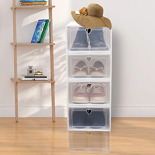 LOYALHEARTDY 20 PCS Shoe Storage Boxes Clamshell Clear Shoe Boxes Stackable Plastic Shoe Boxes with Lids Foldable Shoe Sneaker Containers Easy Assembly Home Shoe Organizer For Sneaker Storage