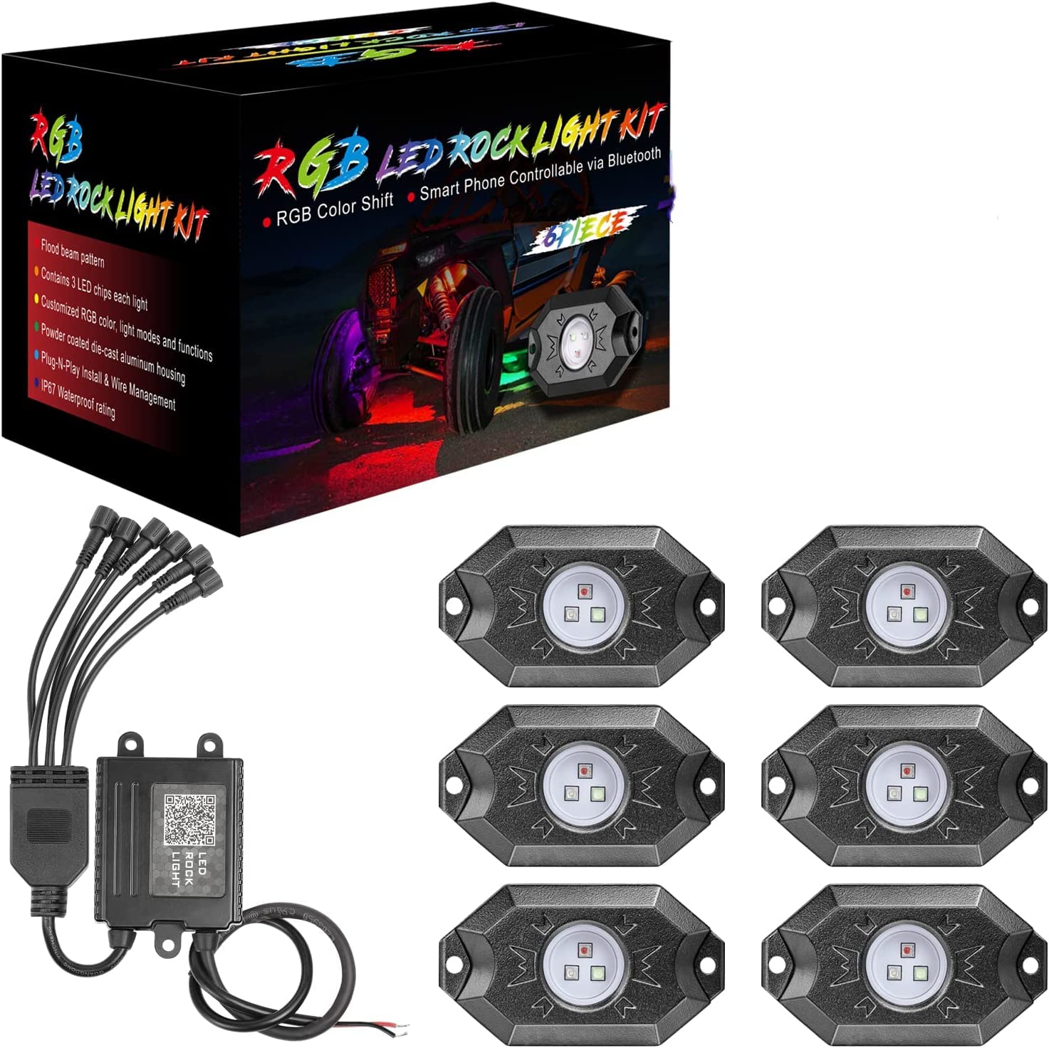 Rock Lights Extension Wire, Teochew-LED 9.8FT Extension Cable for RGB Rock Lights 4 & 6 & 8 & 12 Pods Underglow Rock Light Kits Extension Cord Wheel Well Lights Extension Cable Wire