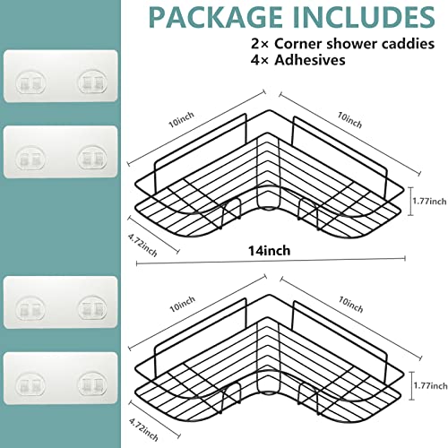 REFFU Corner Shower Caddy, 2 pack Adhesive Shower Organizer No Drilling, Rustproof Stainless-Steel Bathroom Shower Organizer Rack, Shower Storage for 90° Wall