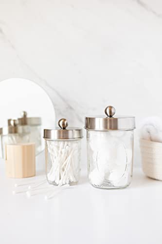 Jarmazing Products Ball Mason Jar Bathroom Gift Set (4 pcs) - Lotion/Soap Dispenser, Toothbrush Holder, Q-Tip Storage Jars - Farmhouse Home Decor for Vanity Organization - Stainless Steel