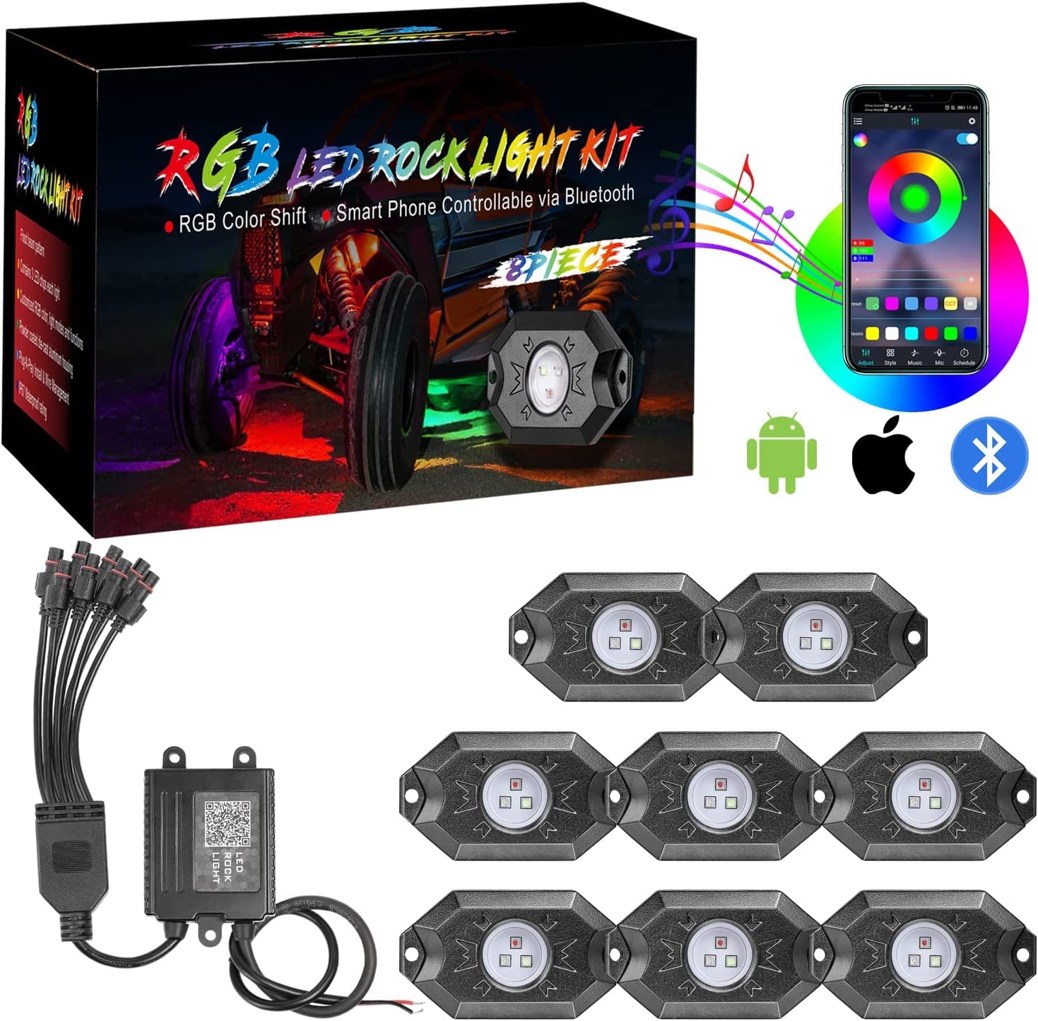 Rock Lights Extension Wire, Teochew-LED 9.8FT Extension Cable for RGB Rock Lights 4 & 6 & 8 & 12 Pods Underglow Rock Light Kits Extension Cord Wheel Well Lights Extension Cable Wire