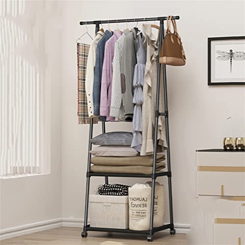 DOUBAO Floor Clothes hat Rack Storage Household Bedroom Clothes Storage Rack Clothes Rack with Wheels