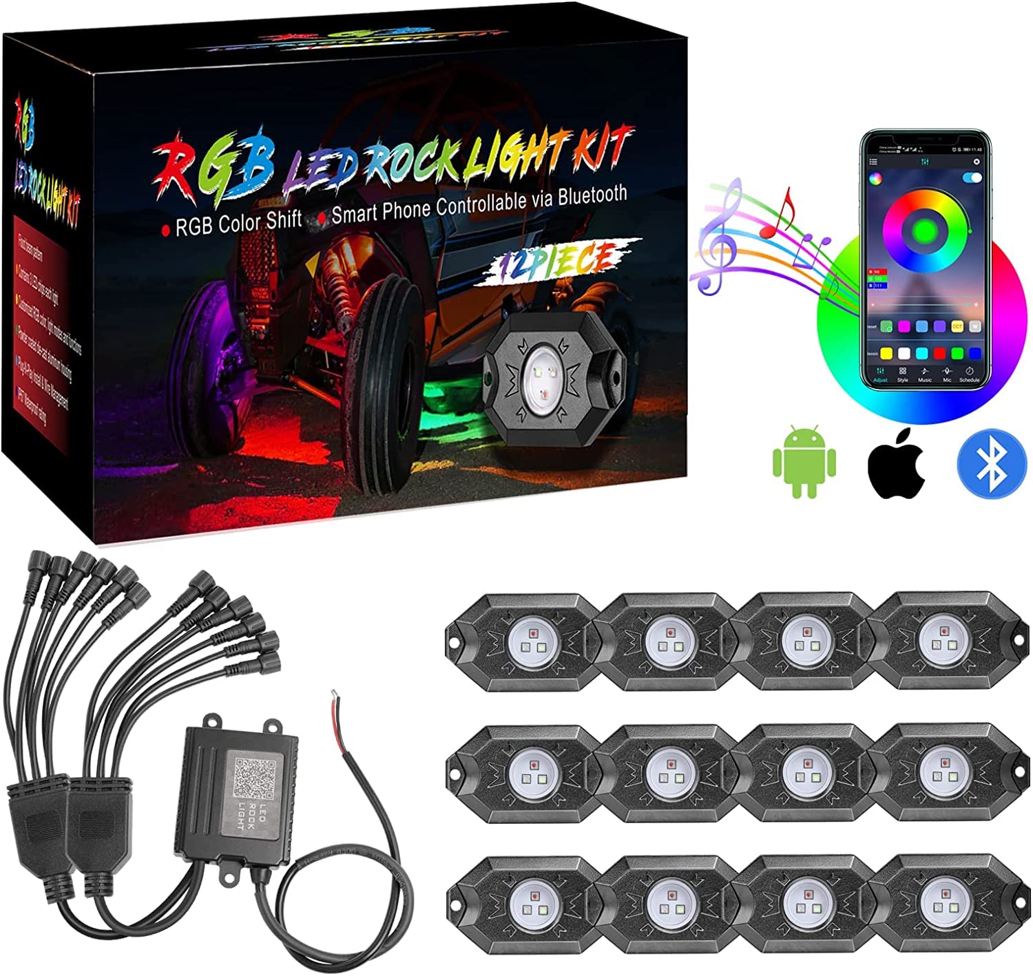 Rock Lights Extension Wire, Teochew-LED 9.8FT Extension Cable for RGB Rock Lights 4 & 6 & 8 & 12 Pods Underglow Rock Light Kits Extension Cord Wheel Well Lights Extension Cable Wire