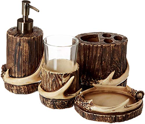 HiEnd Accents Antler 4-PC Bath Accessory Set - Tumbler, Soap Dispenser, Toothbrush Holder & Soap Dish