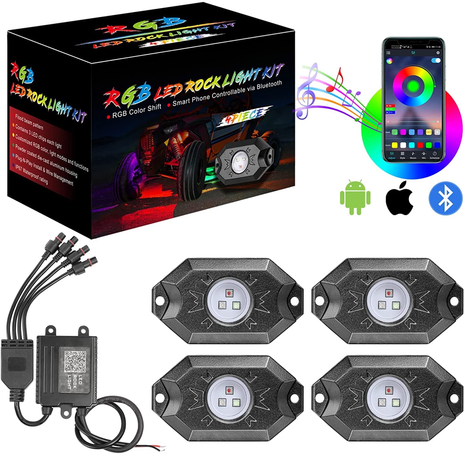 Rock Lights Extension Wire, Teochew-LED 9.8FT Extension Cable for RGB Rock Lights 4 & 6 & 8 & 12 Pods Underglow Rock Light Kits Extension Cord Wheel Well Lights Extension Cable Wire