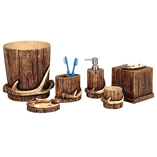 HiEnd Accents Antler 4-PC Bath Accessory Set - Tumbler, Soap Dispenser, Toothbrush Holder & Soap Dish