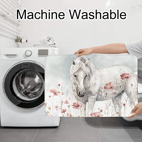 ELBULL Horse Surrounded by Flowers Print Flannel Anti Slip Mat 3 Pieces/Set Super Soft Non Slip Rugs Super Absorbent Bathroom