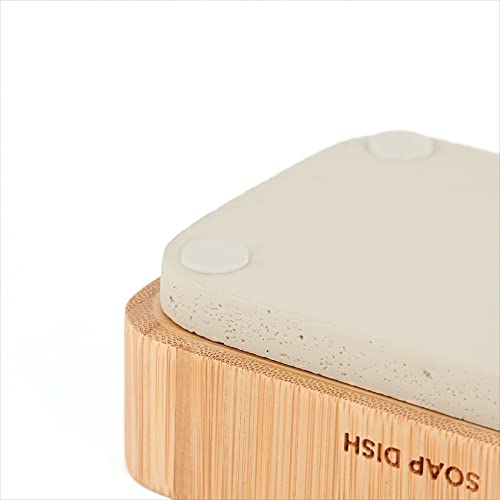 Bamboo Bathroom Accessories Set, Bamboo Wood Bathroom Accessories Include Bamboo Soap Dispenser, Tumbler, Soap Dish, with Concrete Base