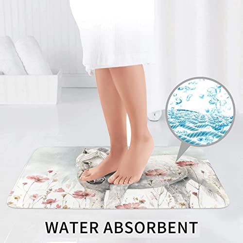 ELBULL Horse Surrounded by Flowers Print Flannel Anti Slip Mat 3 Pieces/Set Super Soft Non Slip Rugs Super Absorbent Bathroom
