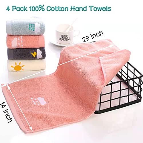 Lchkrep Hand Towels 4 Set, 100% Cotton Bath Hand Towel for Bathroom, Face, Kitchen, Gym and Spa, Ultra Soft and Highly Absorbent Hand Towels for Bathroom, Size 14" x 29" (White Pink Blue Gray-4 Pack)
